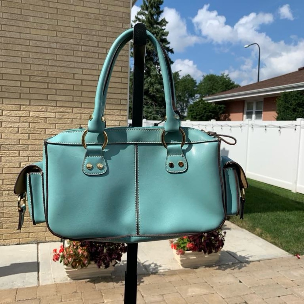 Vinyl Handbag,Double Barrel Top Handle Purse, Turquoi… - Gem